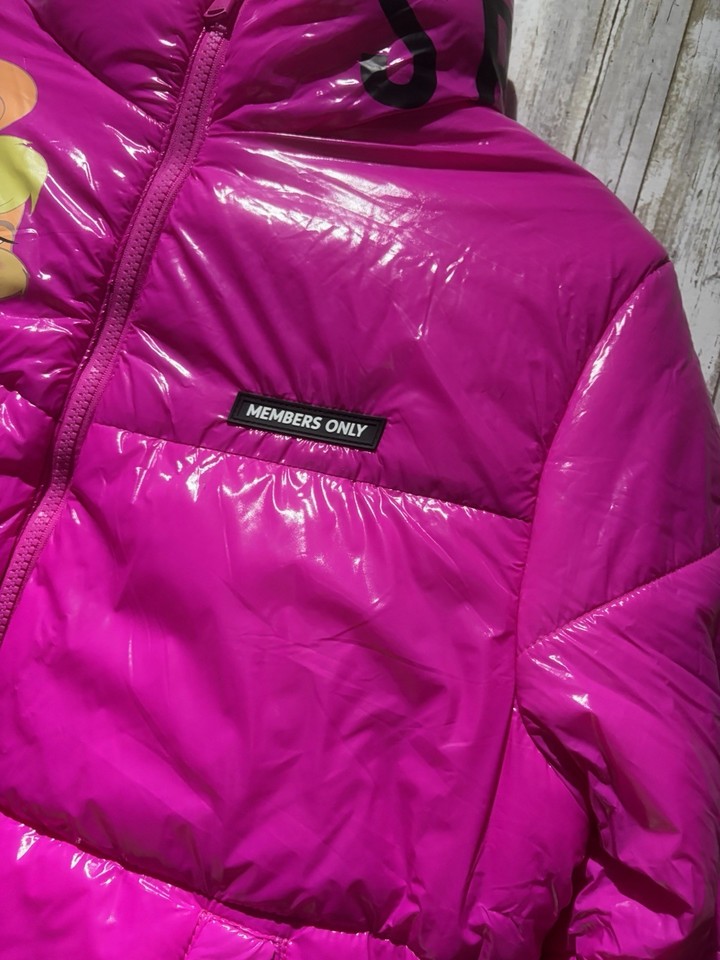Space Jam Members Only Women High Shine Puffer Printed Lining Jacket XL ...
