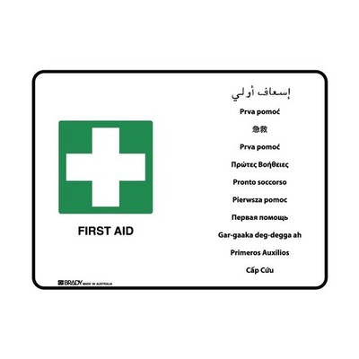 Brady Multilingual Sign - First Aid 600 x 450mm Polypropylene | eBay ...