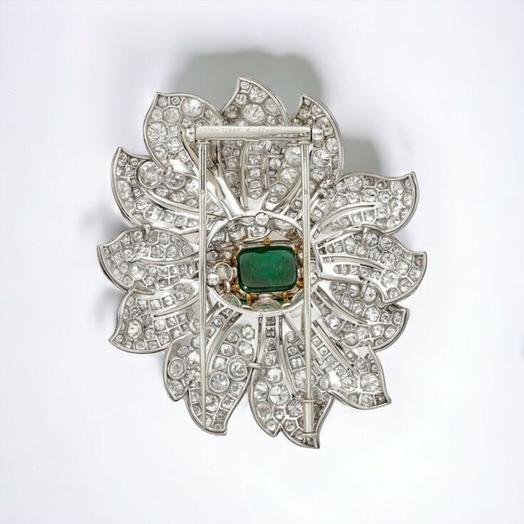 Sugarloaf Syn Emerald Flower Design Brooch 925 Sterling Silver ...