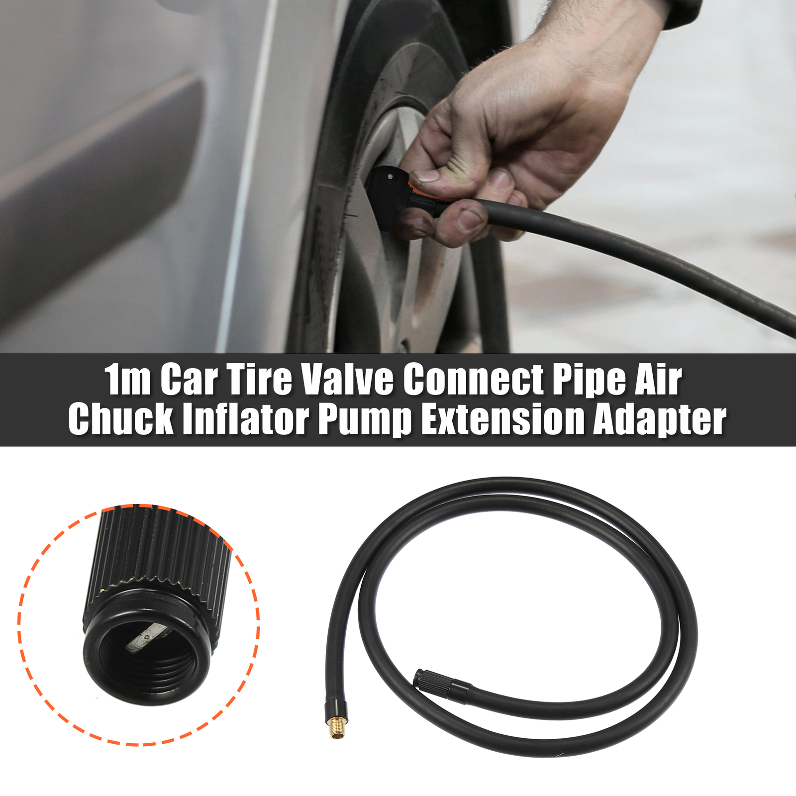 1m Car Threaded Tire Inflator Extension Hose Chuck Adapter Tire Valve ...