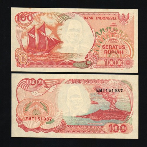 Indonesia 100 Rupiah P-127 1992 Volcano UNC Indonesian Boat World ...