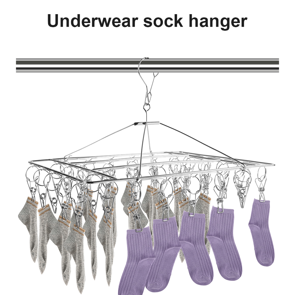 40 Peg Folding Washing Line Laundry Sock Knicker Airer Underwear Dryer ...