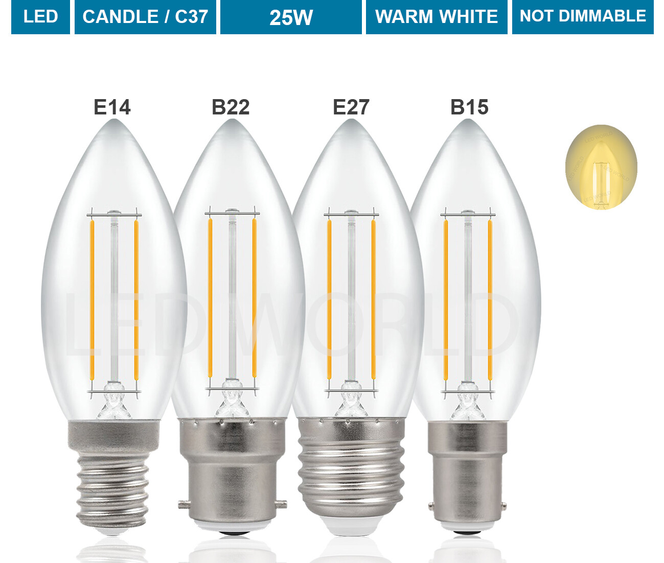 E14 E27 Candle Screw/Bayonet B22 B15 LED Bulbs 25W 40W Warm/Cool White ...