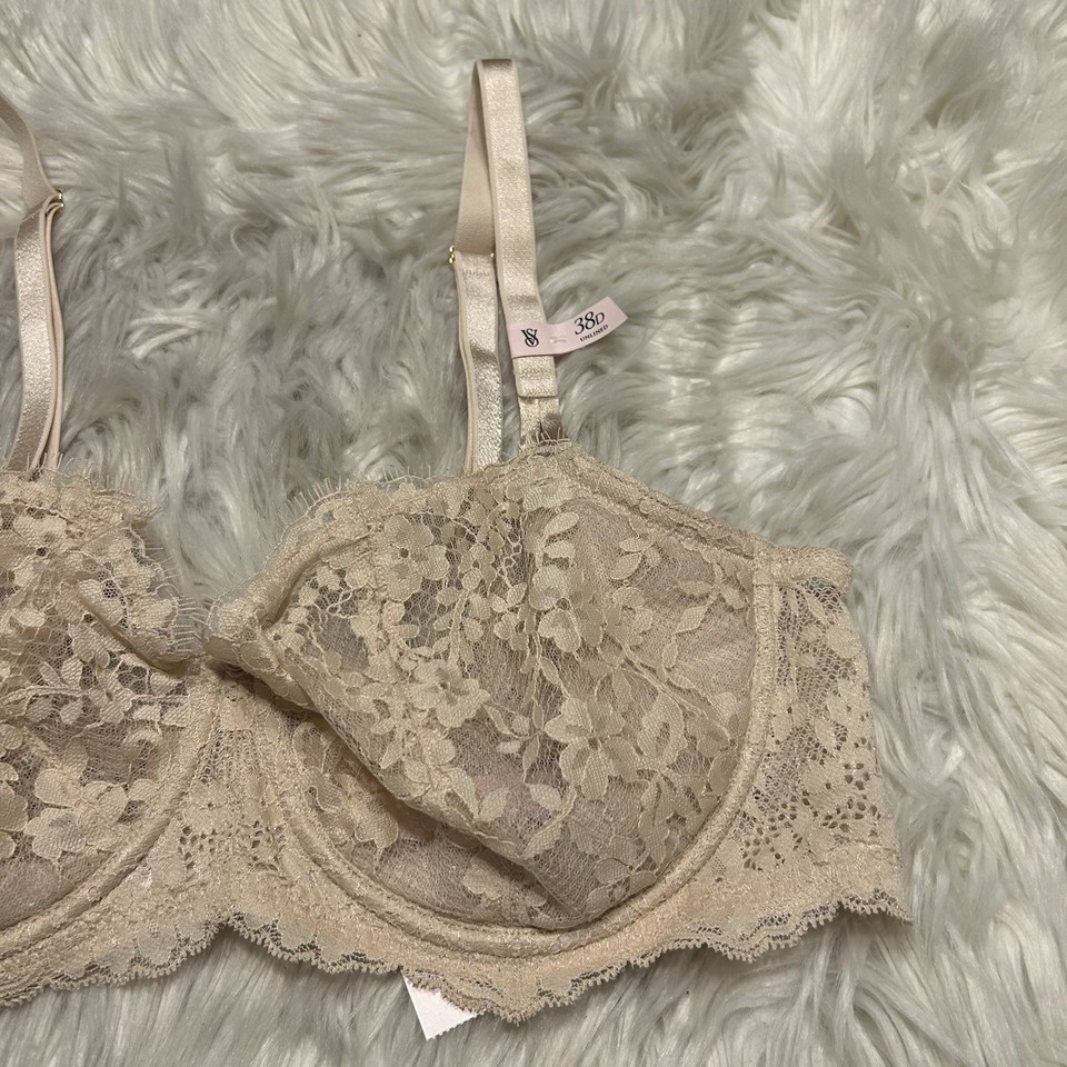 Victorias Secret 38D Bra Beige Lace Dream Angels Push Up Without ...