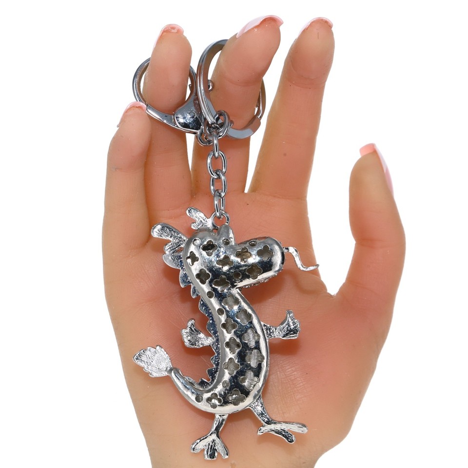 Vintage Multi-Color Rhinestone & Enamel Silver Tone Dragon Keychain 3. ...