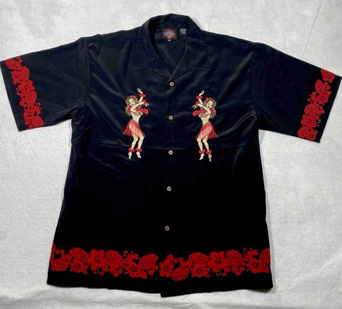 Vintage Dragonfly Roadhouse Shirt Mens XXL Black Hula Dancer Button Up ...