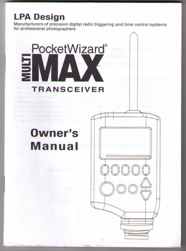 POCKET WIZARD MULTIMAX INSTRUCTION MANUAL (ORIGINAL PRINT/not copies ...