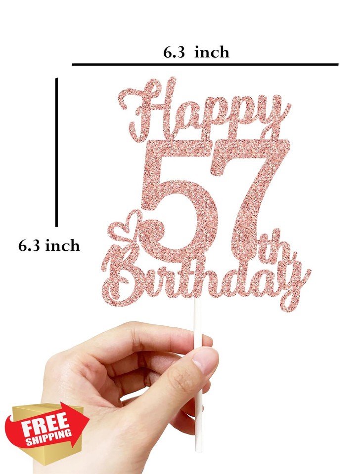 57 Birthday Cake Toppers-Rose Gold Glitter, Happy 57th Cake Topper for ...