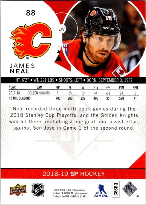2018-19 SP Blue #88 James Neal Parallel | eBay