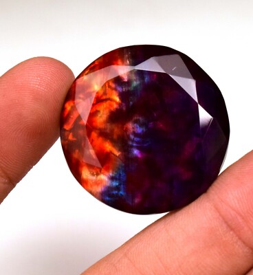 Natural Ammolite Gemstone Red Blue Faceted Round Cut Huge 44.16 Ct ...