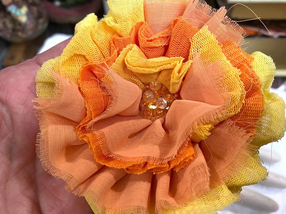 vintage applique boho flower layered netting beads hand sewn 3.5 ...