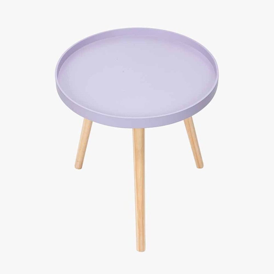 Lavender Round Scandi Wooden End Tables For Living Room Tripod Legs ...