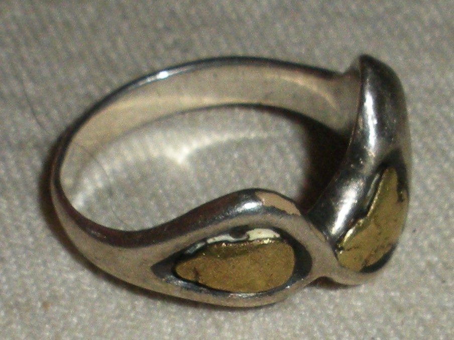 ANTIQUE NATURAL ALASKAN GOLD NUGGET & STERLING SILVER RING SIZE 7.5 ...