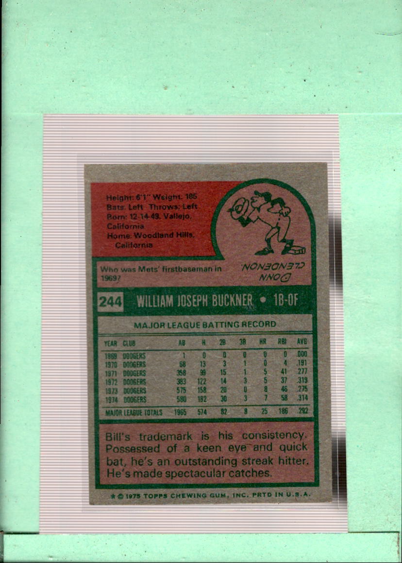 1975 Topps #244 Bill Buckner NM-MT Dodgers ID:50340 | eBay