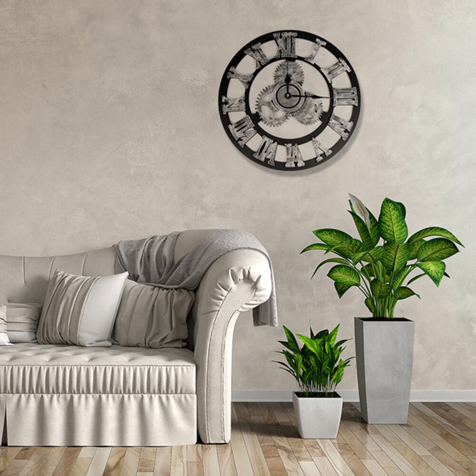 Wood Cogs Roman Numeral Wall Clock Cafe Bar Pub Home Hanging Decor Gear ...