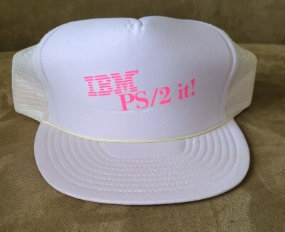 VTG IBM PS/2 STRIPED LOGO WhiteTrucker Hat 90s USA Snapback tech pc ...