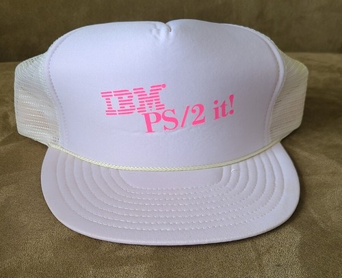 VTG IBM PS/2 STRIPED LOGO WhiteTrucker Hat 90s USA Snapback tech pc ...