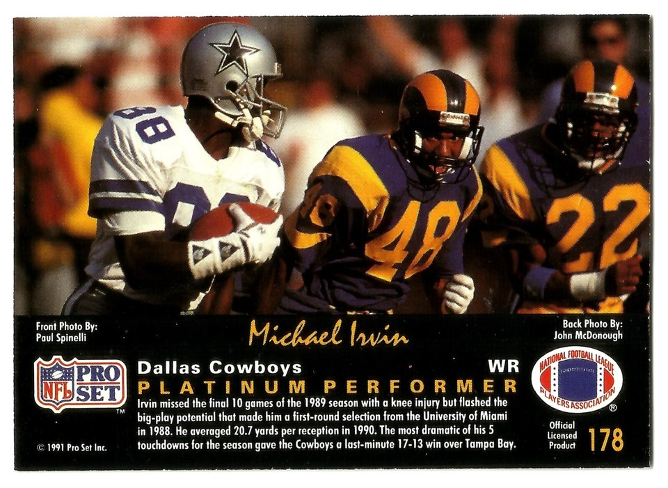 MICHAEL IRVIN, DALLAS COWBOYS, PRO SET PLATINUM , CARD # 178 | eBay