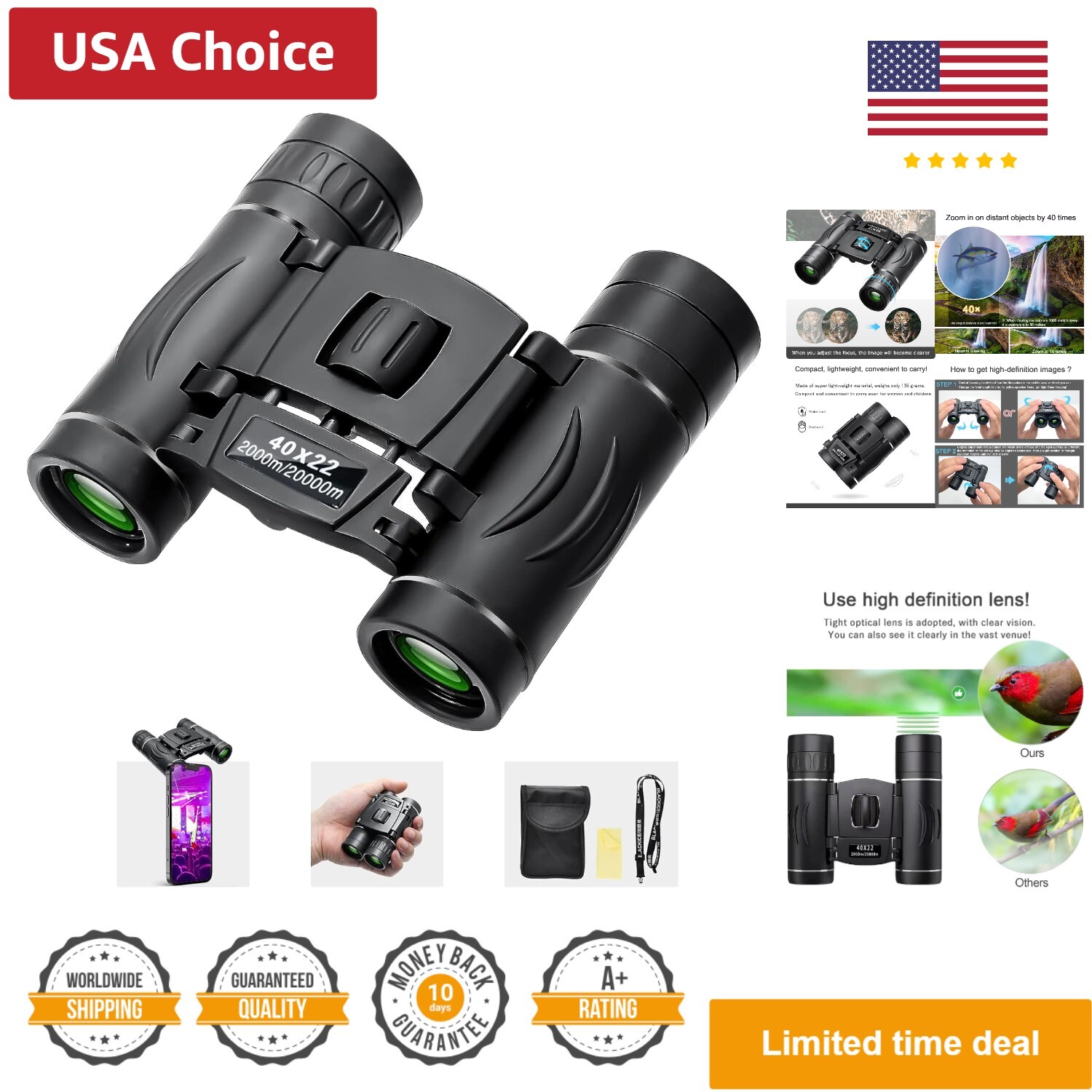 40X22 Small Binoculars for Adults Kids, Mini Pocket Compact Binoculars ...