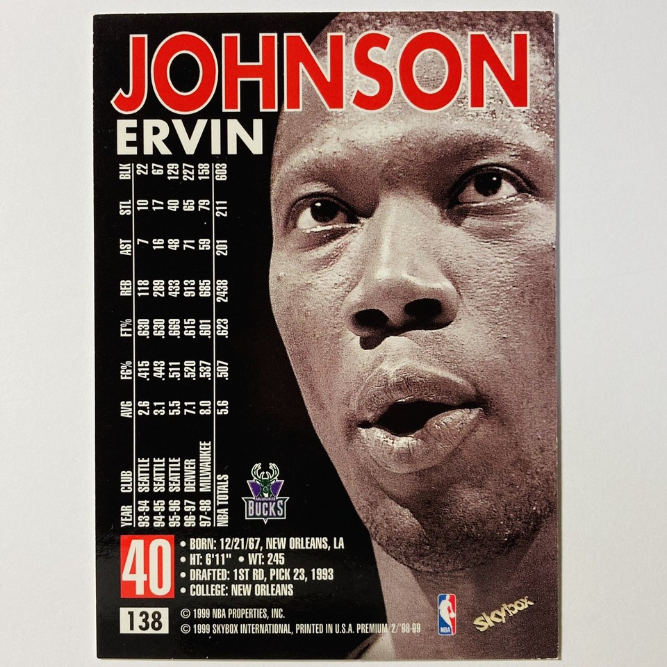 1998-1999 Skybox Premium Ervin Johnson #138 Basketball Card Milwaukee Bucks Tc2 | eBay