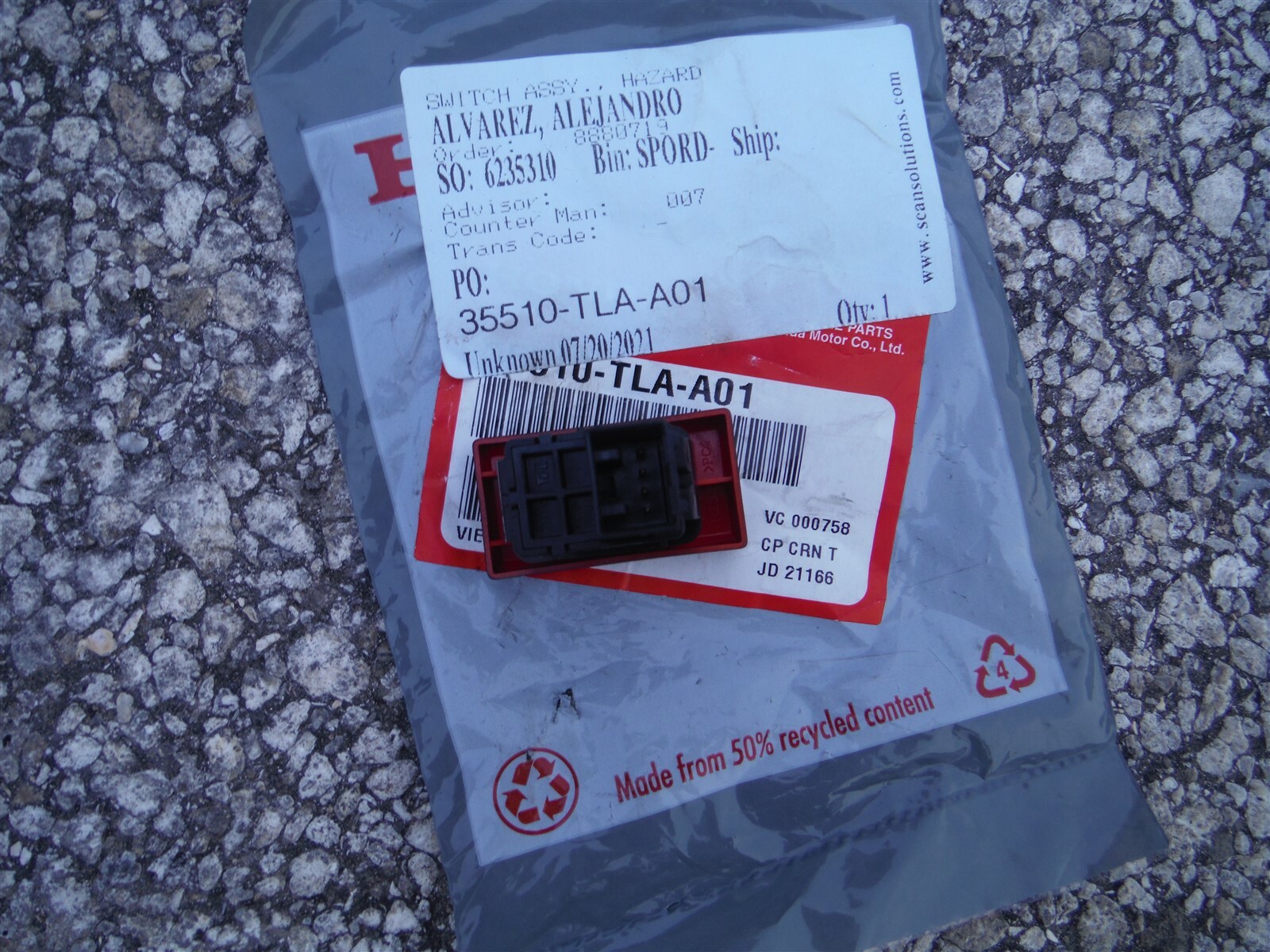 2017-2021 HONDA CR-V HAZARD LIGHT CONTROL BUTTON SWITCH OEM 35510-TLA ...