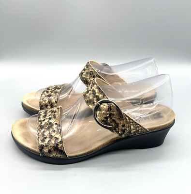 Mephisto Dual Strap Tan Snakeskin Cork Insole Wedge Sandals sz 41 US 11 ...