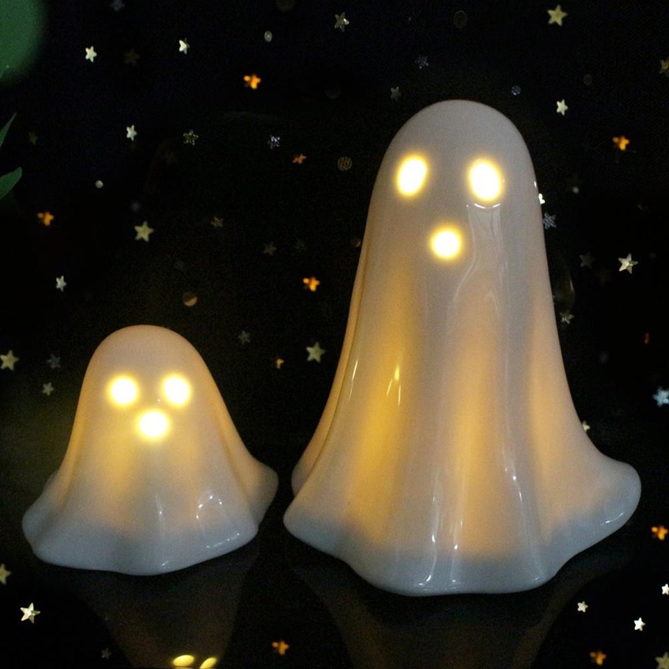 [2X Ceramic Ghost Decor Light Up Ghosts for Indoor Halloween ...