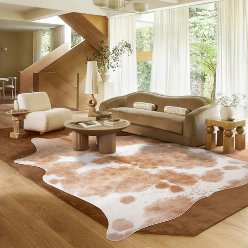Faux Cowhide Rug Large 8x10 ft, Neutral Modern Area Rug for Living Room ...