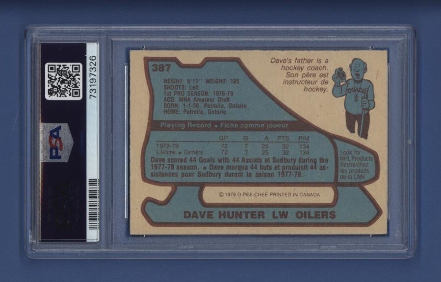 1979-80 OPC O-PEE-CHEE #387 DAVE HUNTER (rc) PSA 7 NM EDMONTON OILERS ...
