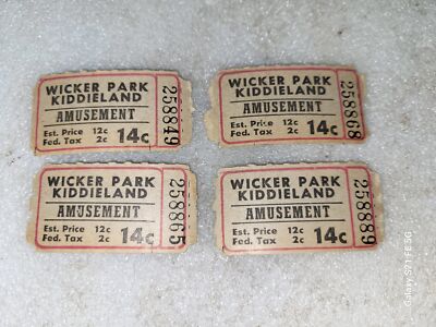 Four Vintage Wicker Park Kiddieland Amusement Park Tickets Highland ...