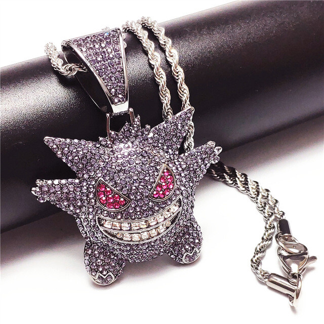 Hip Hop Jewelry Pokemon Gengar Necklace Pendant Cubic Zircon Copper ...