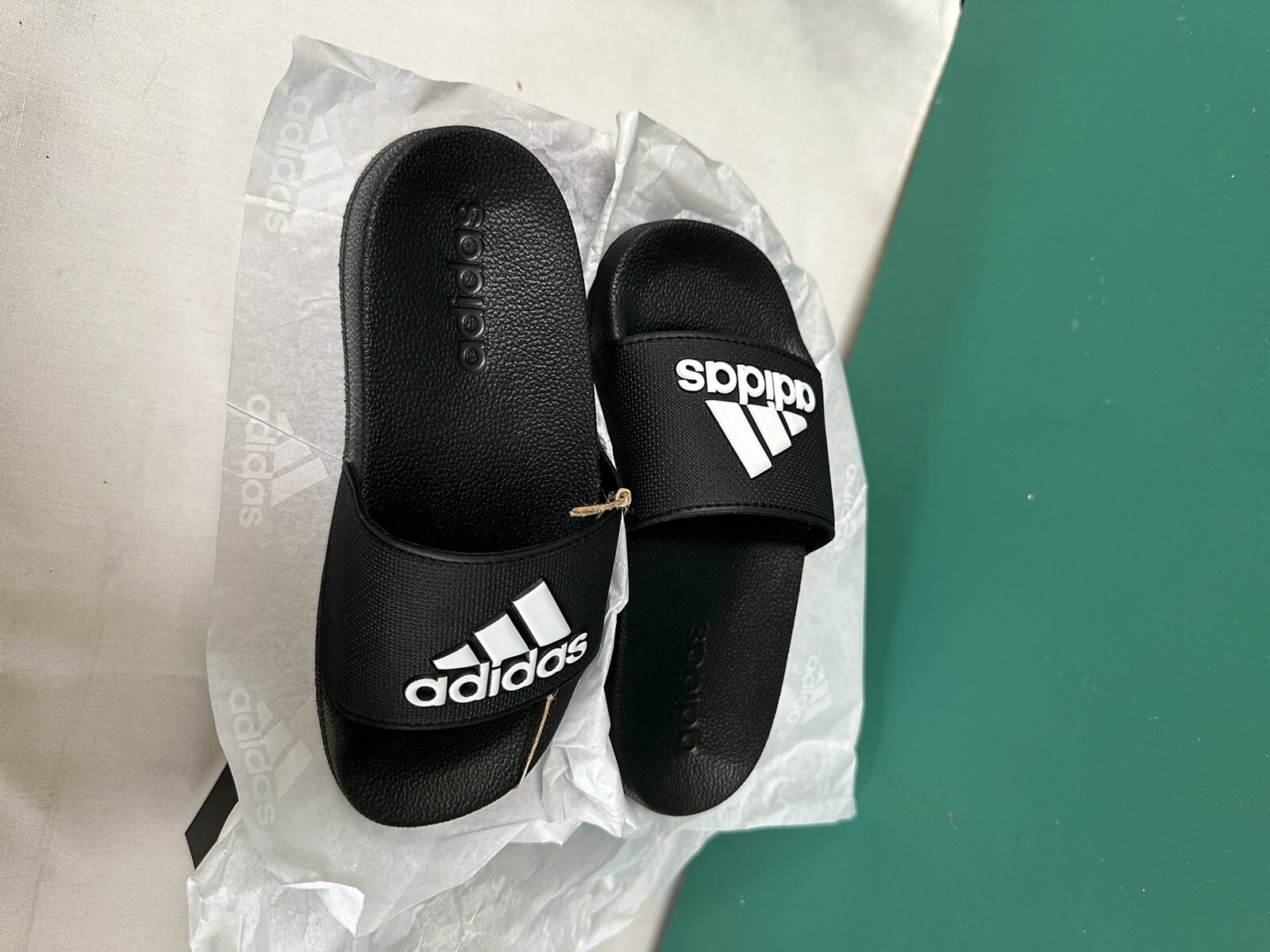 Adidas 12K Kids Essential Adilette Shower Slides Black White G27627 | eBay