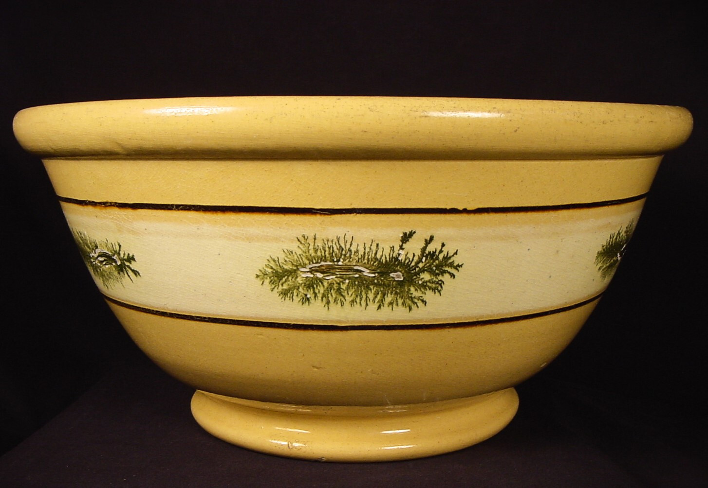 RARE ANTIQUE 1860 JEFFORDS GREEN 13 ½” MOCHAWARE BOWL YELLOW WARE MOCHA ...