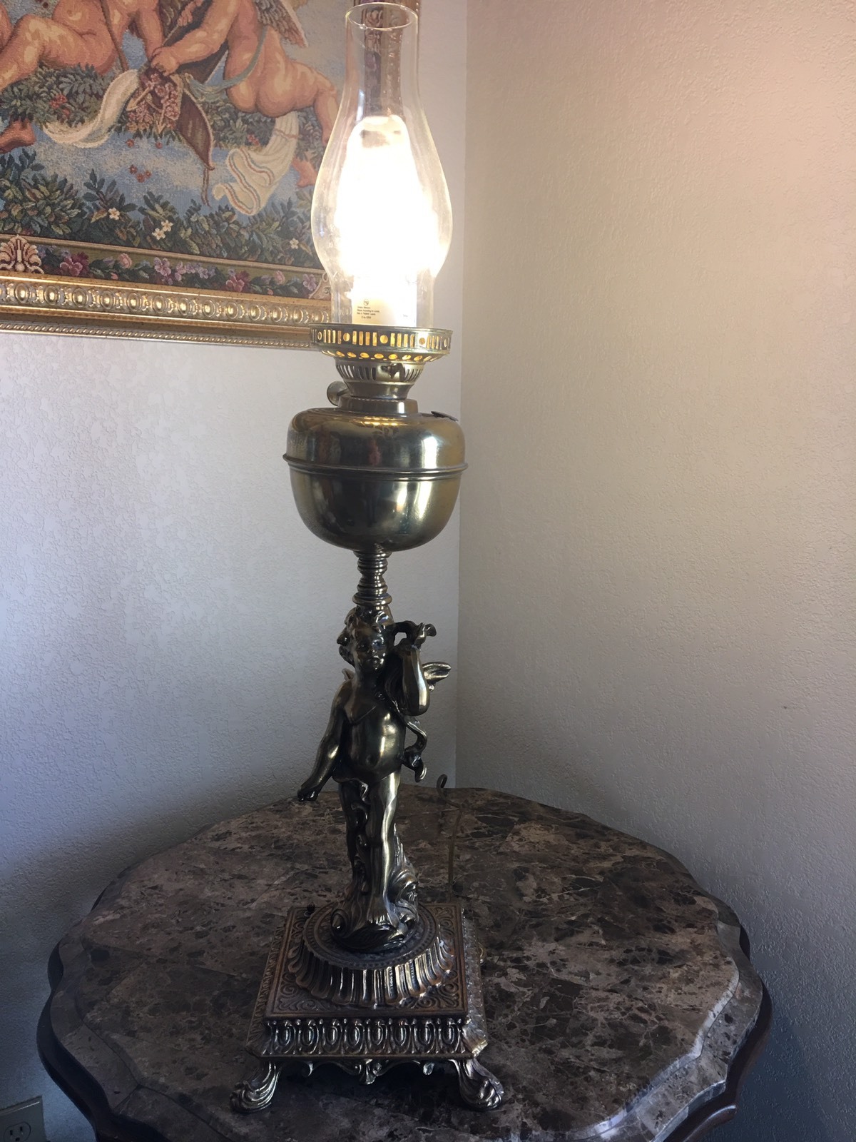 Vintage John Scott Oil Kerosene conversion Brass Electric Lamp /England ...