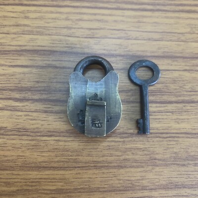 OLD OR ANTIQUE BRASS MINIATURE PADLOCK OR LOCK WITH KEY, RICH PATINA | eBay