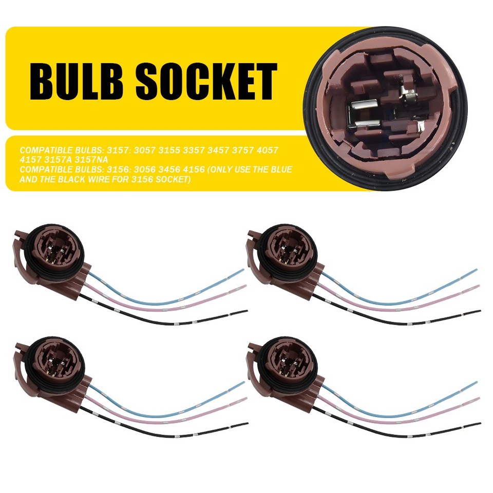 4pcs 3157 4157 Bulb Socket Pigtail Harness 3Wire Plug for Turn Signal ...