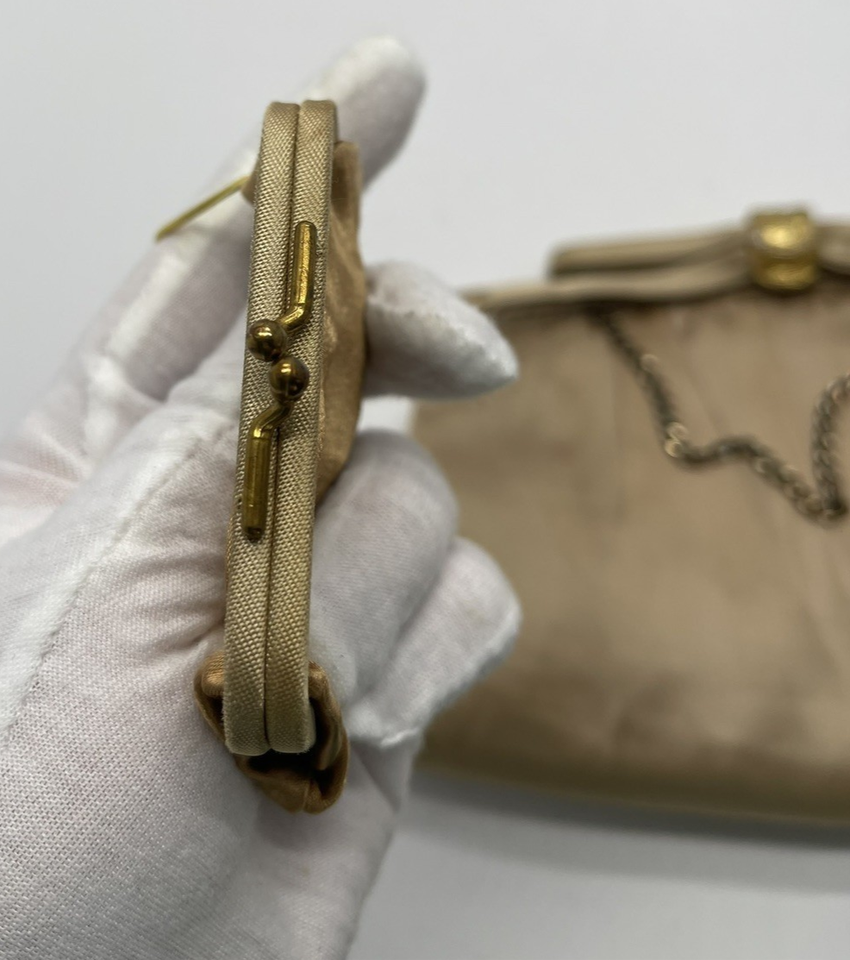 Vintage 1950s Gold Satin Handbag Clutch W Coin Purse and Metal Chain | eBay