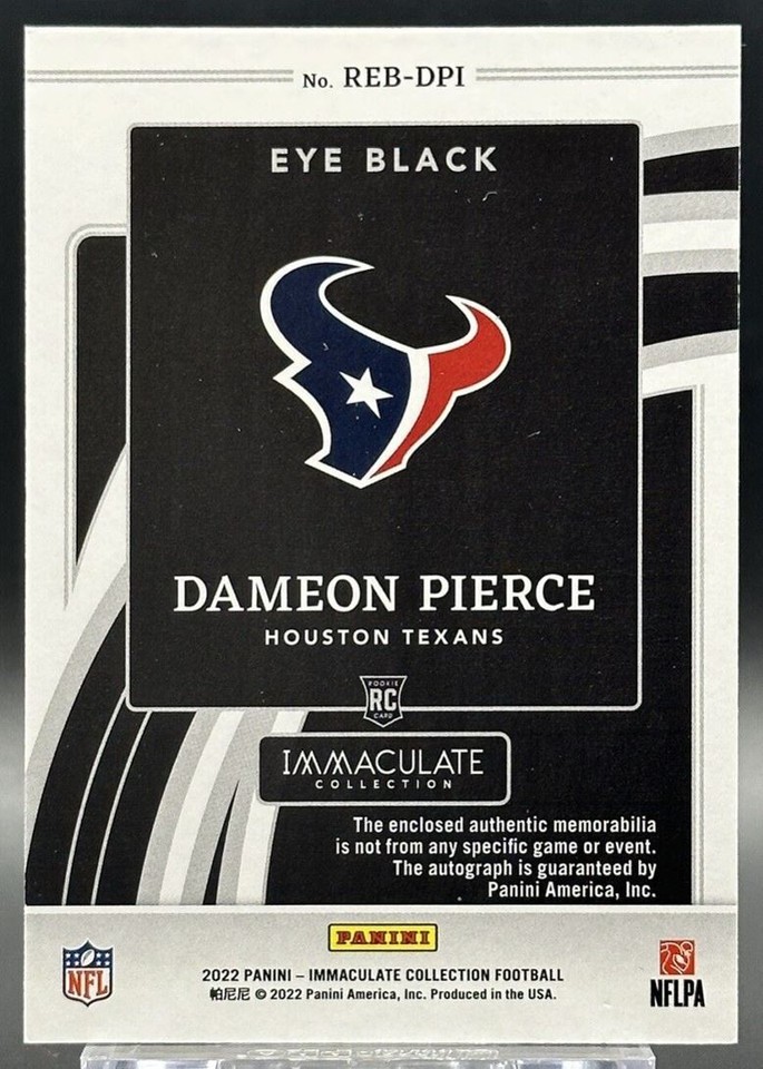 2022 Panini Immaculate Collection Rookie Eye Black Jersey Dameon Pierce ...