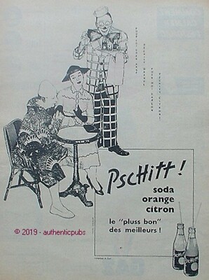 PUBLICITE PSCHITT CITRON ORANGE SODA CLOWN AU BISTROT DE 1956 FRENCH AD ...