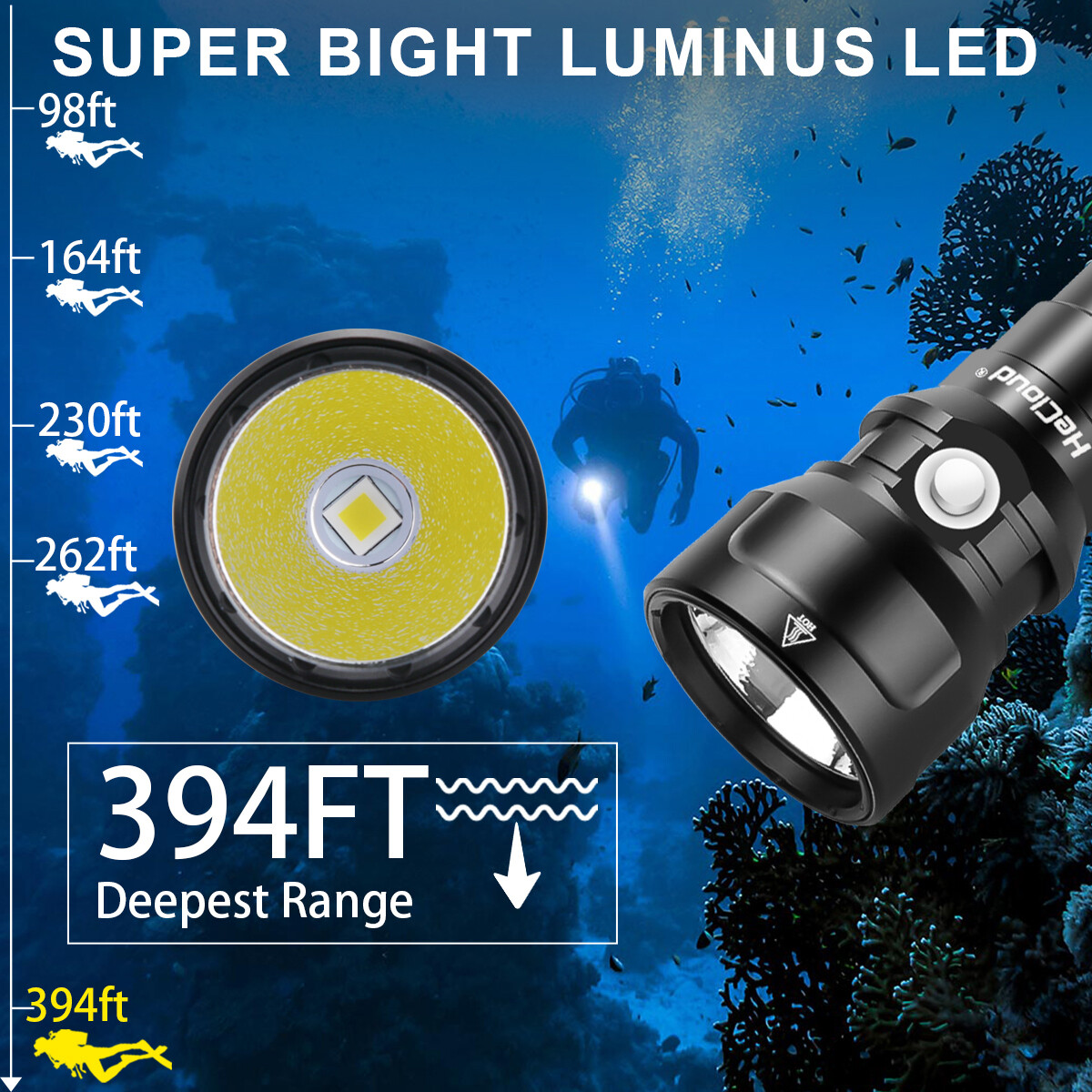 120m Underwater LED Scuba Dive Light Waterproof Rechargeable Diving ...