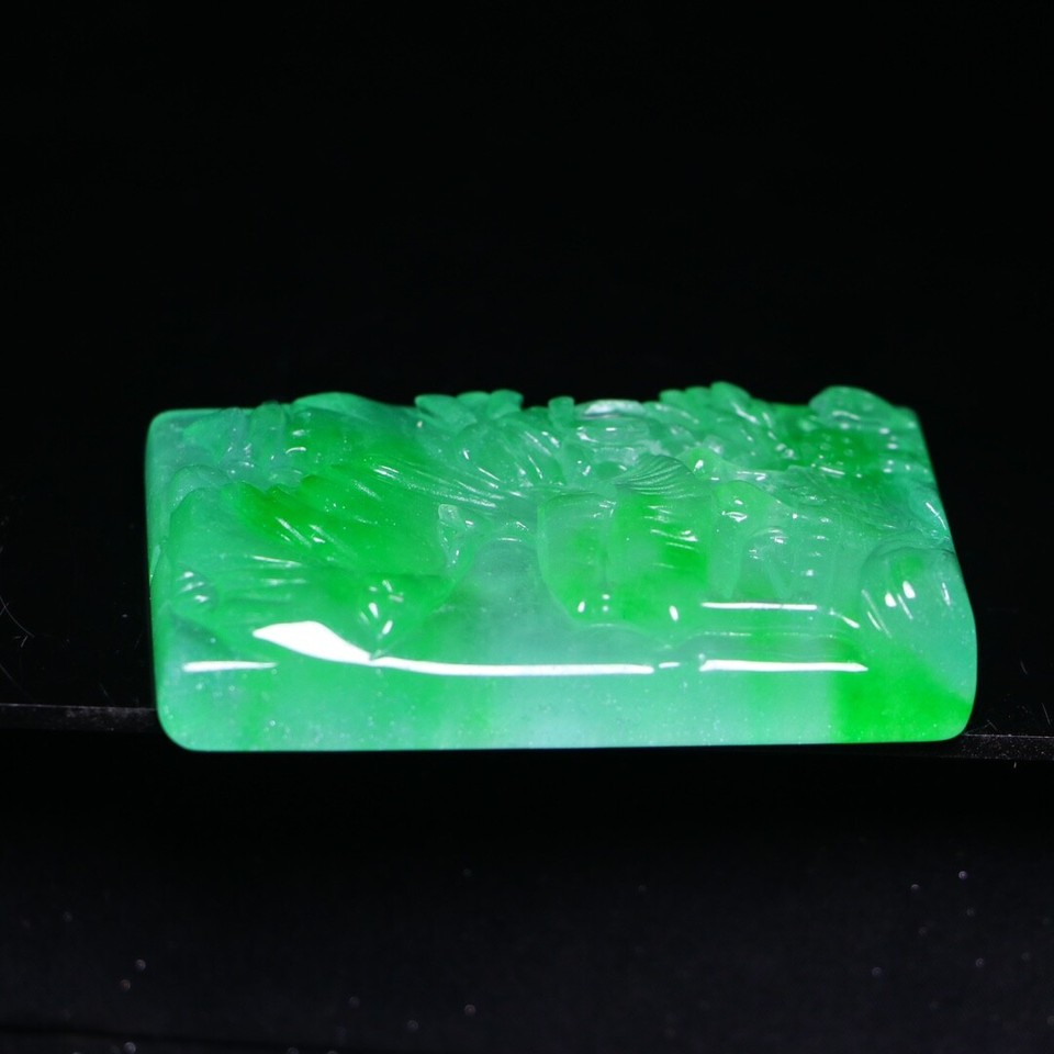 Perfect High Ice Chinese Green Jade Precision Carving Landscape Pendant ...