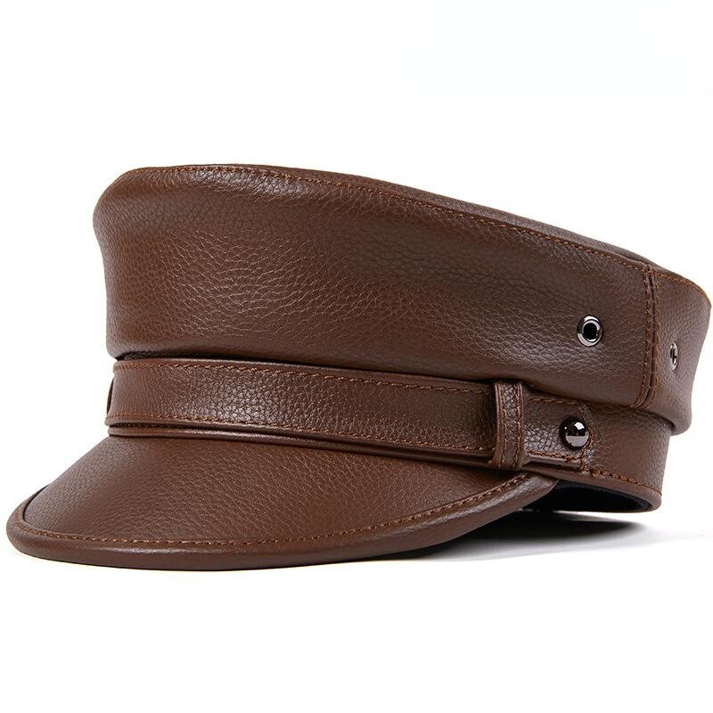 Men Genuine Leather Captain Sailor Hat Fiddler Flat Cap Driver Visor ...