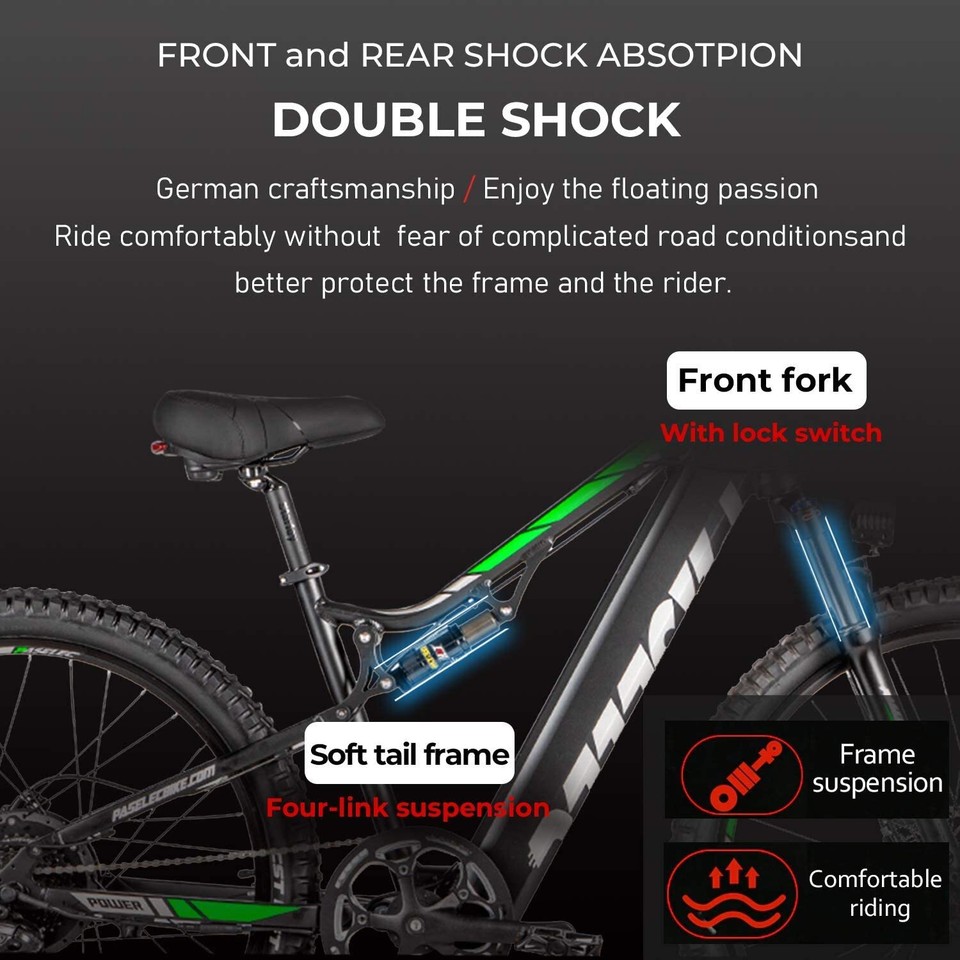 PASELEC GS9 Electric Mountain Bicycle E-bike 27.5'' MTB with 1000W Peak ...