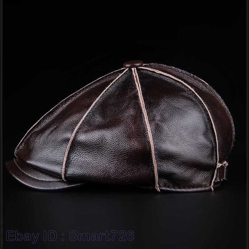 New Men's Leather Hat Genuine Leather Insulated Octagonal Hat Men's ...