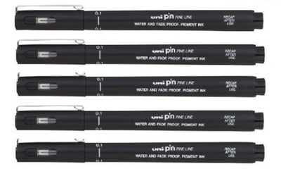 5 x UNI PIN DRAWING PEN FINELINER ULTRA FINE LINE MARKER - BLACK 0.1 ...