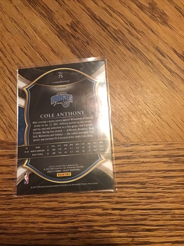 Cole Anthony 2020-21 Select Concourse Rookie Card RC #75 Blue PRIZM ...