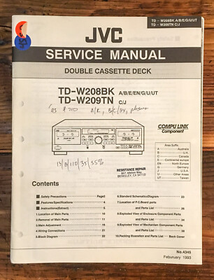 JVC TD-W208 TD-W209 TN BK Cassette Deck Service Manual *Original* | eBay