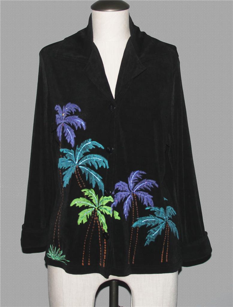 AMANDA Paris Sparkles Painted Palm Trees Black Knit B… - Gem