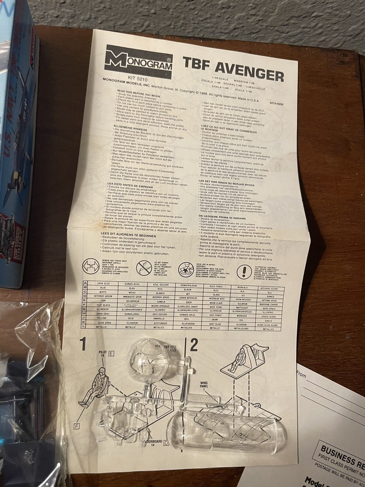 U.S. Navy TBF Avenger 1988 Monogram #5210 Ghost Squadron Scale Unbuilt ...