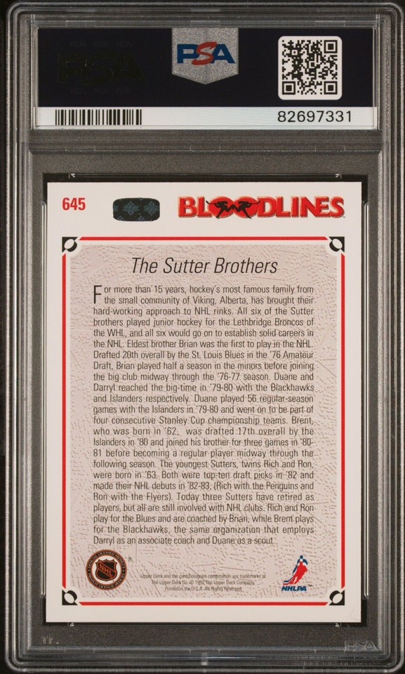 1991-92 Upper Deck #645 Sutter Brothers PSA 9 MINT POP 3, Only 1 Higher ...